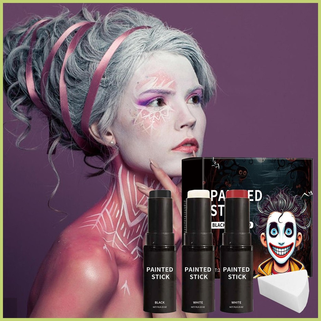 Face Painting Kit for Halloween White Black Red Face Body Paint Stick ...