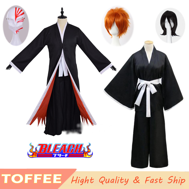 Anime Bleach Kuchiki Rukia Kurosaki Ichigo Cosplay Costume Black Haori ...