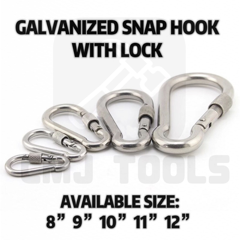 MJ GALVANIZED SNAP HOOK CARABINER HEAVY DUTY METAL W/ LOCK NUT 8" 9" 10" 11" 12"COD | Shopee ...