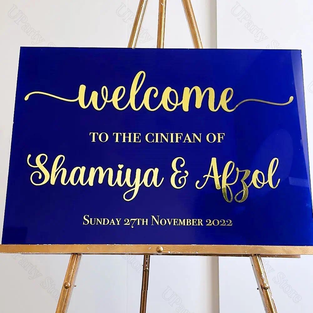 Wedding Welcome Sign Sticker Champane Mirror Gold Customized Wedding ...
