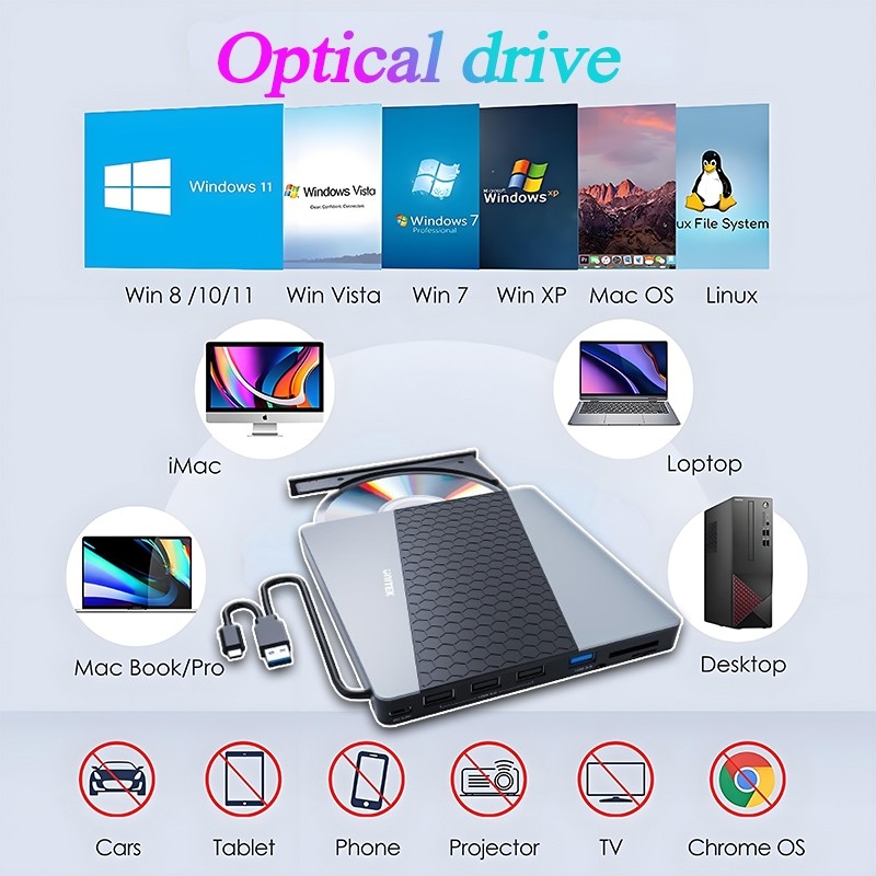 External CD DVD Drive USB Slim Portable External DVD Player DVD CD-RW ...