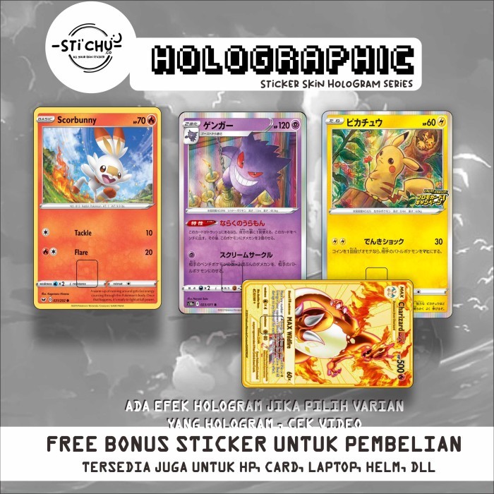 Pokemon HOLOGRAM Atm Skin card Sticker card flazz emoney etc - pikachu ...