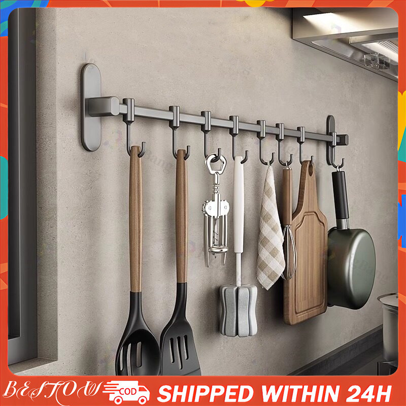 Kitchen Hanging Pole Hook Wall-mounted Rack Non-rust Knife Utensil ...