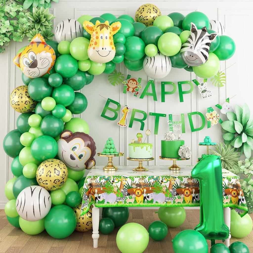 Jungle Safari Theme Balloon Garland Arch Kit Animal Palm Leaves ...