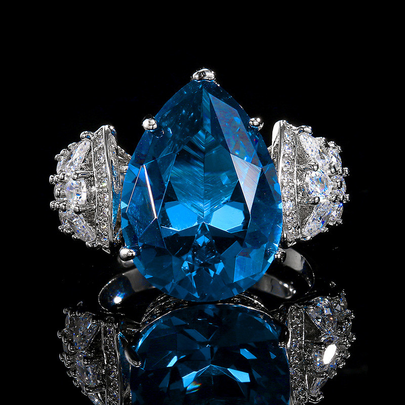 European American ins New Style Diamond-studded Red Blue Corundum Open ...