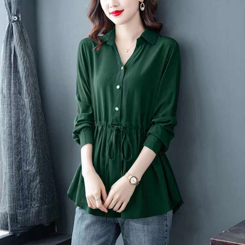 (7 Colors) Women V-neck Long Sleeve Solid Color Blouses Female Tops ...