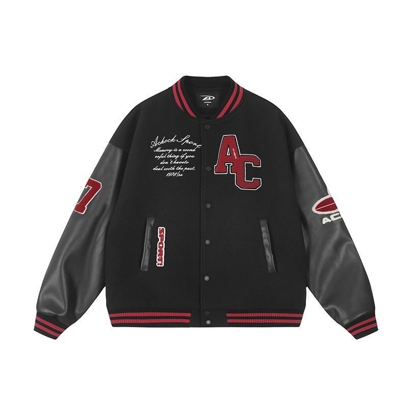 Echo Ridge Stylish Varsity Jacket with Embroidered Logo and Leather ...