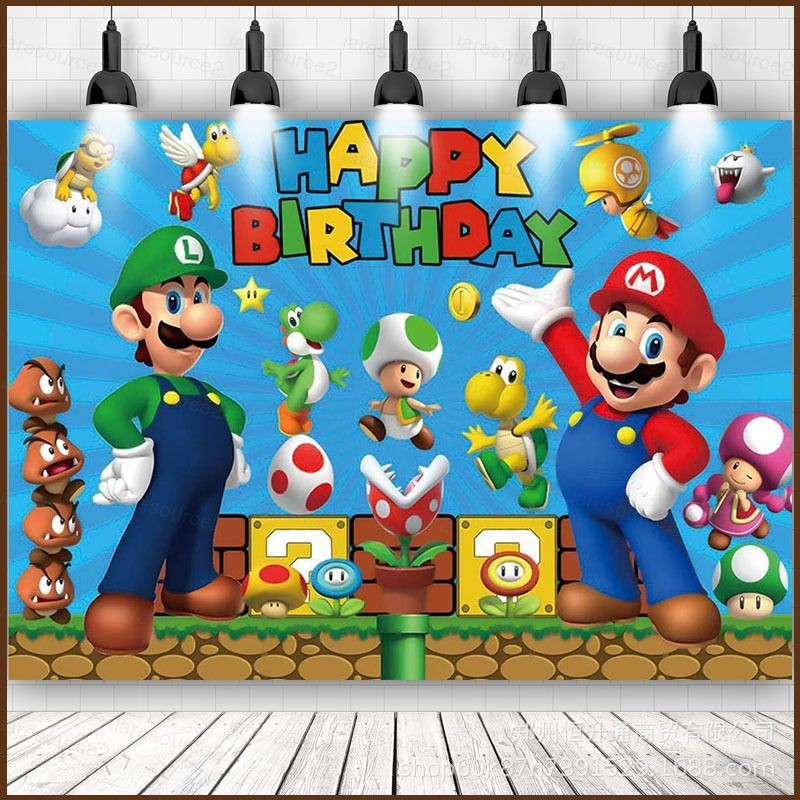 SQ2 Super Mario Birthday backdrop banner party decoration photo ...