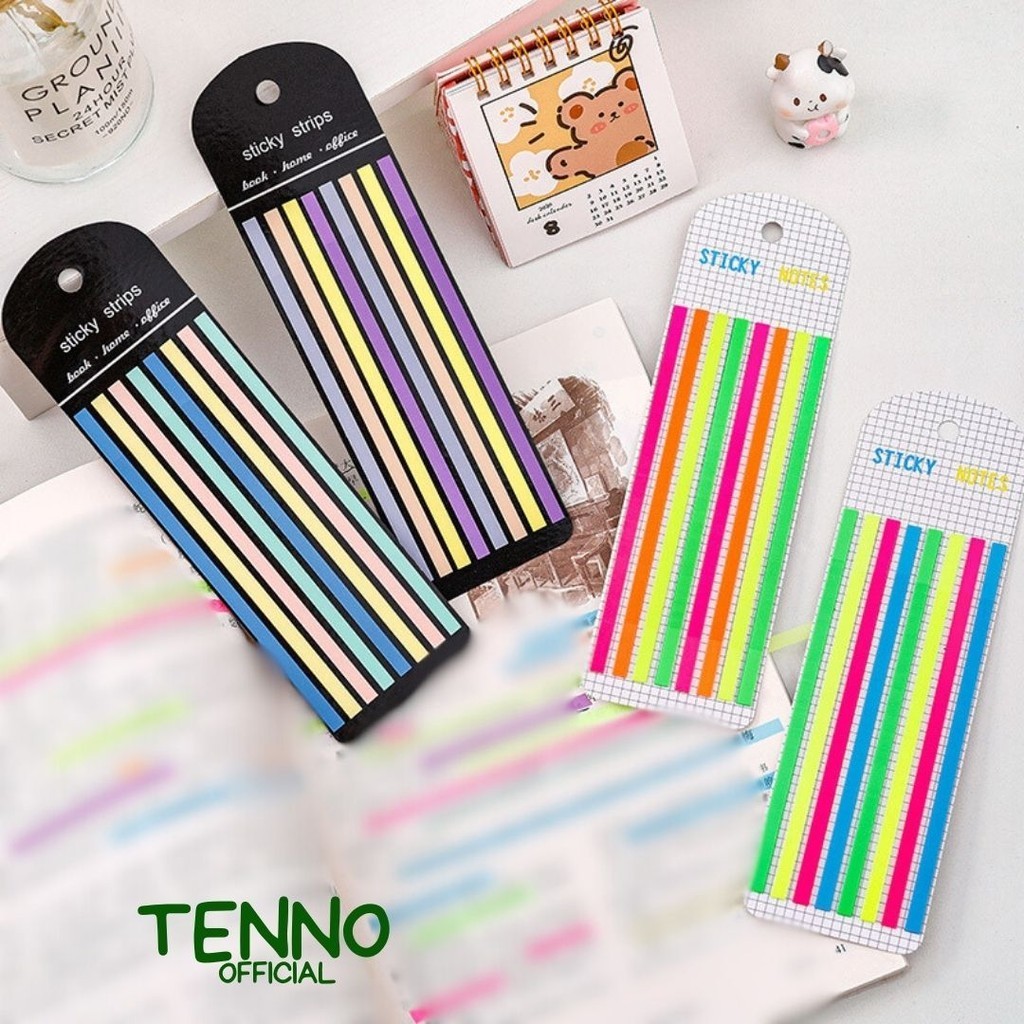 TENNO Sticky Notes Strips Contents 160 Sheets 8 Colors Neon Transparent ...