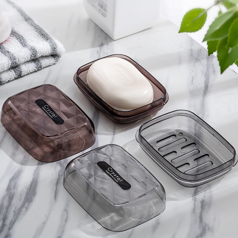 Simple Countertop Soap Dish with Lid Soap Box Plastic Soap Holder with ...