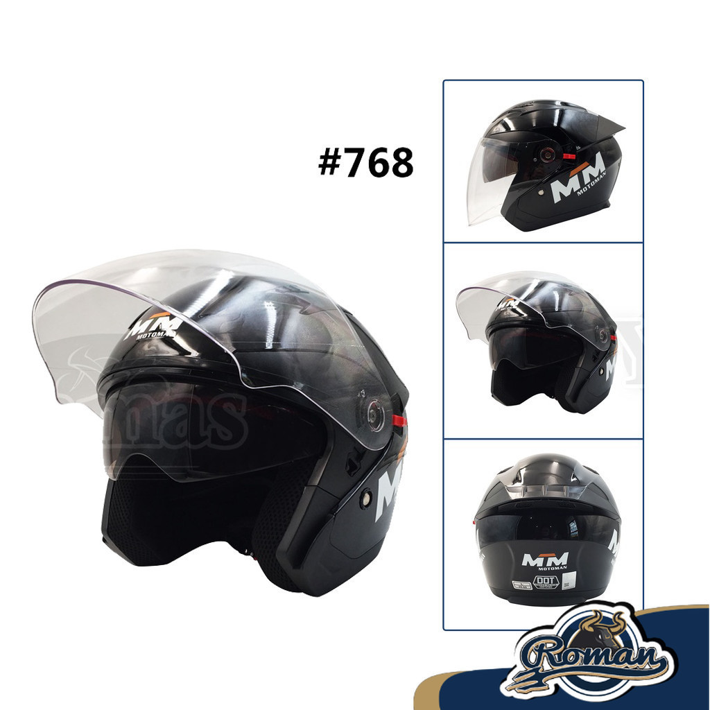 MTM MOTORCYCLE HALF FACE HELMET Motorman Double Visor ROMAN | Shopee ...