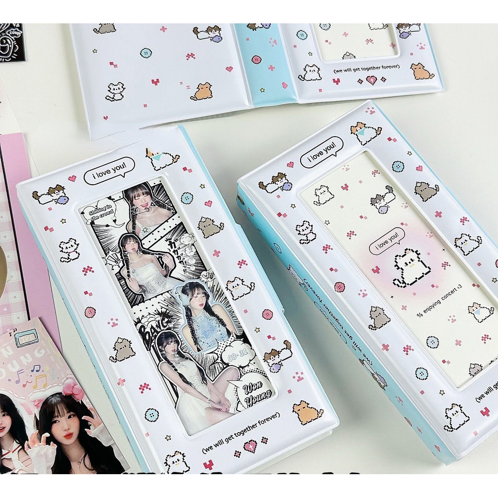 Ins Cute Pixel Kitten Life Four Compartments Snap Card Case Idol ...