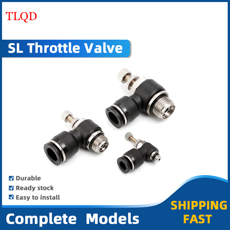SL Pneumatic Throttle Valve 1/8 1/4 3/8 1/2 Male Thread Air Flow Speed Control Fitting 4 6 8 10 ...