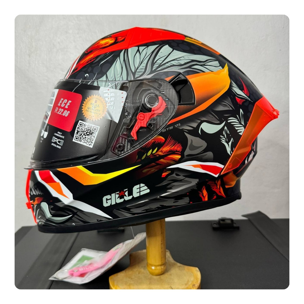 Gille gts v1 Slifer m.black red orange dual visor fullface helmet ...