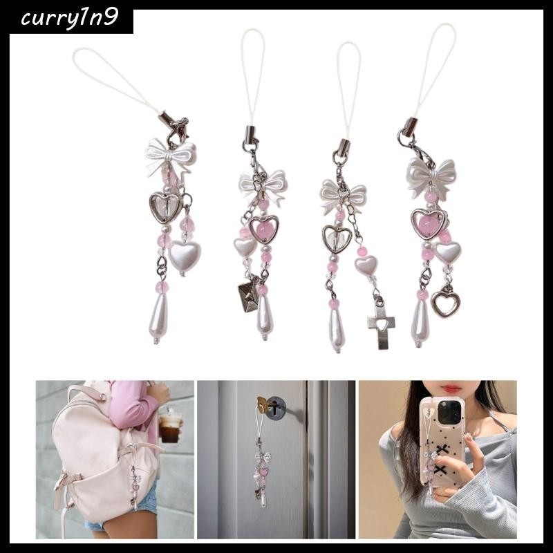 Phone Charm Unique Heart Bowknot Keychain Vibrant Beaded Pendant for ...