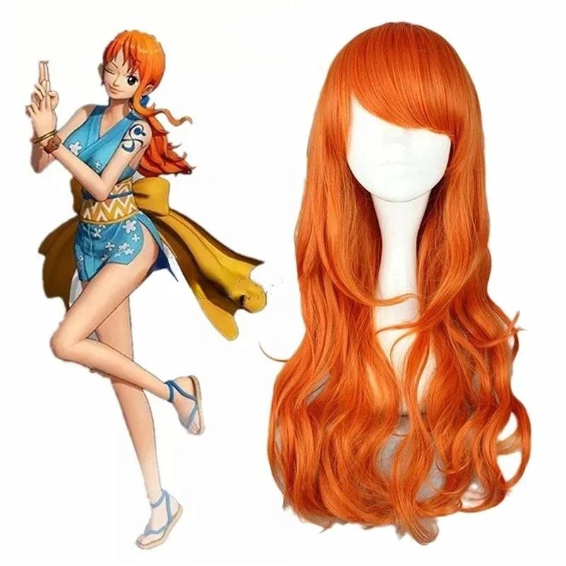 Anime Nami Long Curly Wavy Adult Wig Heat Resistant Hair Woman Girls ...