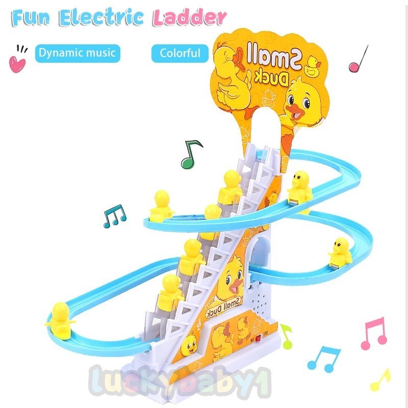Kids Little Duck Climbing Stairs Toy Electric Rail Car Track Sliding ...