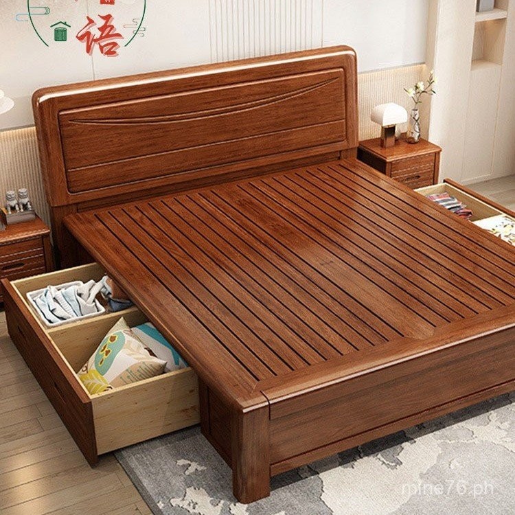 Walnut Solid Wood Bed Modern Double Bed Simple Bed Economical Master ...