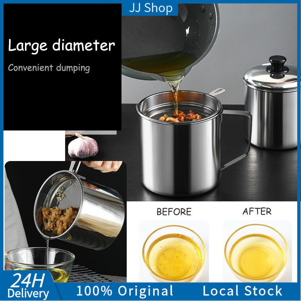 Oil Pot Stainless Steel Strainer Oil Bottle with Lid Filter Oil ...