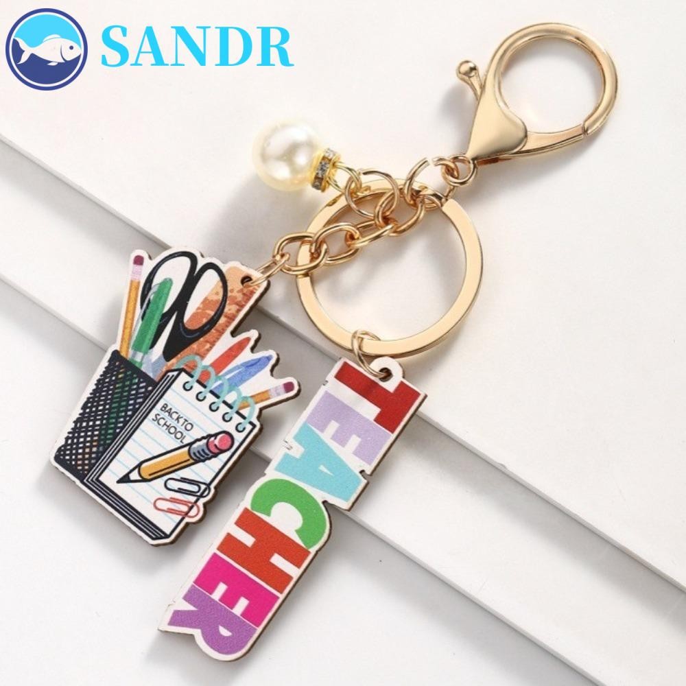 SANDR Teacher's Day Keychain, Wooden Geometric Shape Text Keychain ...