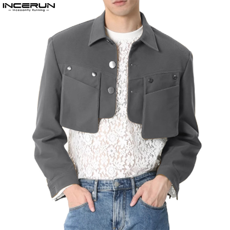 INCERUN Men Korean Fashion Cut-Off Pockets Design Casual Loose Jackets ...