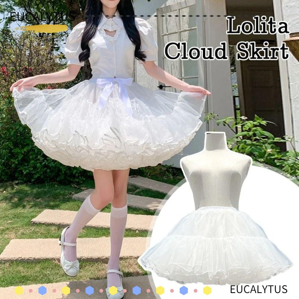 EUTUS Boneless Puffy Skirt, Lolita 4 Layer White Petticoat, Soft Yarn ...