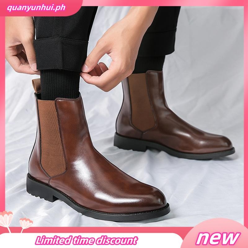 Men's Leather Boots Brown High-Top Large Size 45 46 Chelsea Boots ...