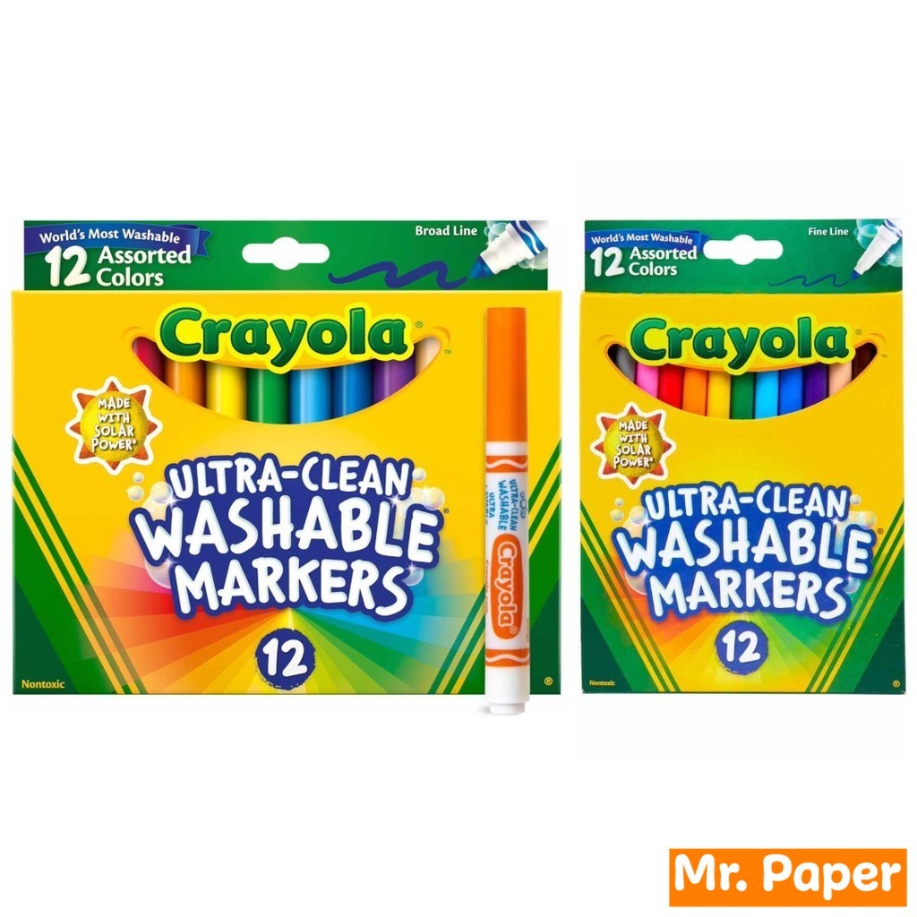 Crayola Ultra-Clean Washable Markers 12 Colors | Broad Fine Line ...