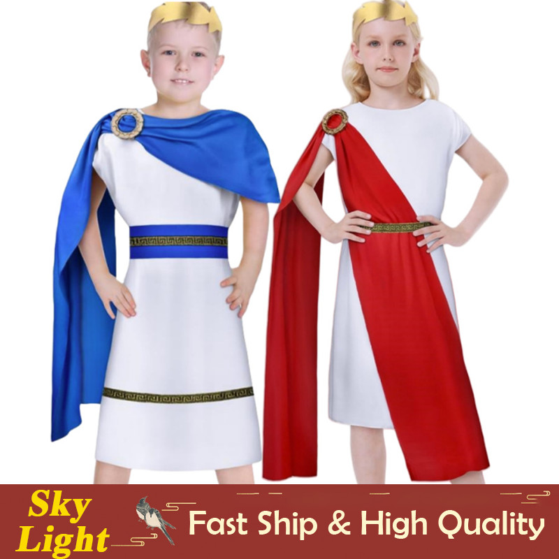 2Colors Greek God Zeus Cosplay Costume For Kids Boy Red Blue White Cape ...