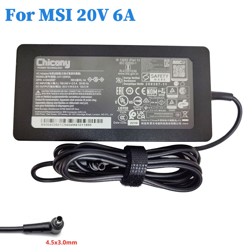 Chicony 20V 6A 120W AC Power Adapter For MSI Cyborg 15 A12VF-021SG A12VE-024NEU GF63 Thin 10sc ...