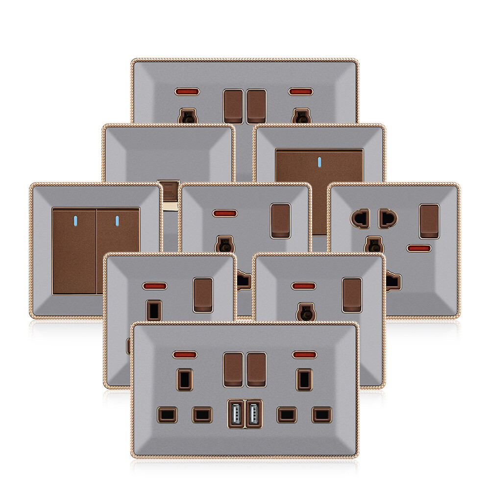 VISWE wall socket wall switch usb socket universal socket socket with switch 3 pin socket Grey ...