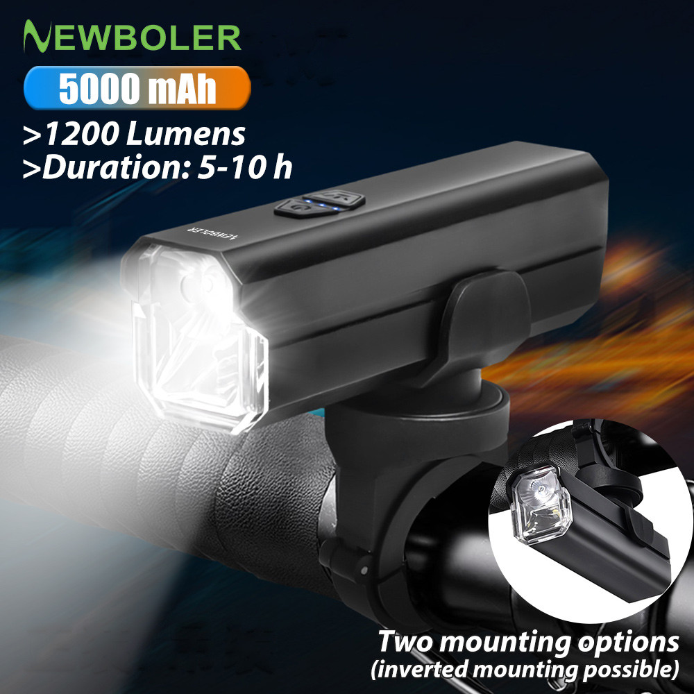 Newboler Bike Light 1200 Lumens Bicycle Front Light 5000mAh Type-C Rechargeable Night Riding ...