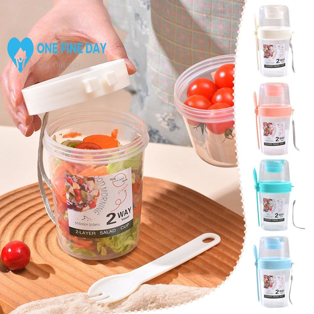 Portable Reusable Yogurt Cup 560ml+310ml Plastic Cup With Fork Z8l0 ...