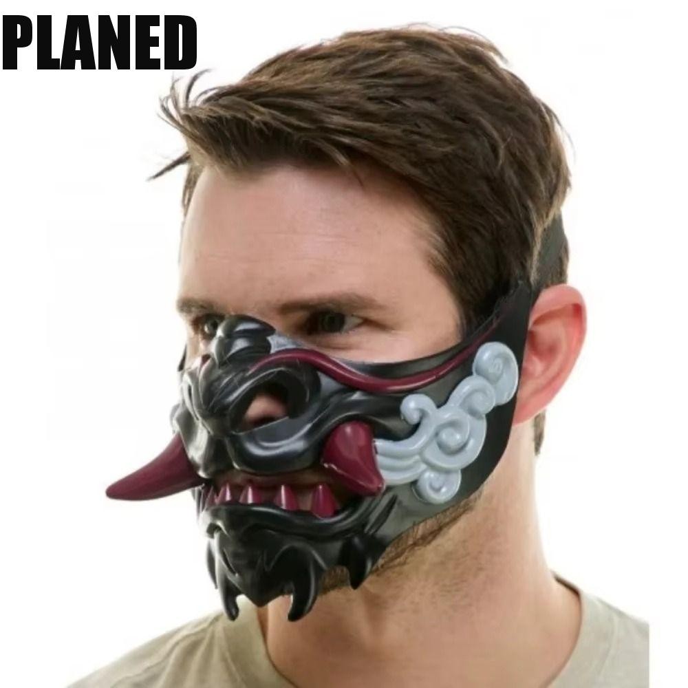 PLANED Cosplay Red Prajna Mask, Halloween Dress Up Samurai Cosplay Mask ...