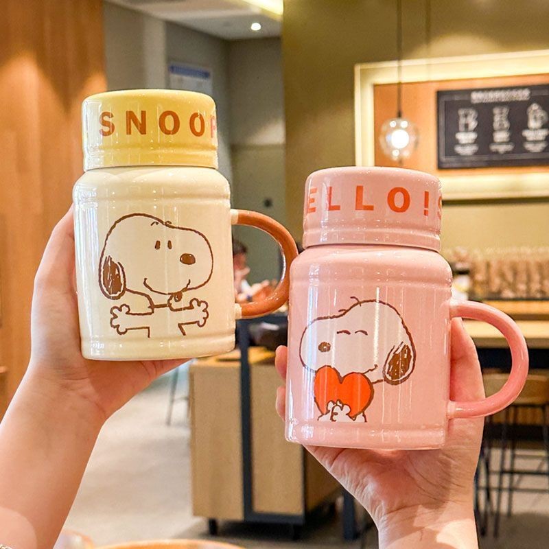 Snoopy Ceramic Cup Cute Girl Mug with Lid Spoon Couple High-value ...