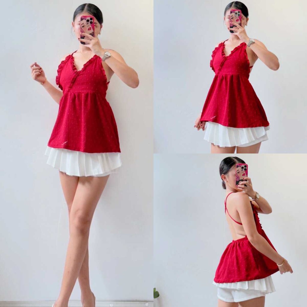 Sunny&Co Women's Summer Sweet Solid Color Swiss Dot Fabric Back Cross ...