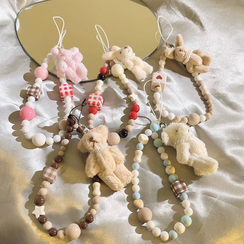 Ins Cute Bear Rabbit Plush Plaid Bracelet Phone Case Influencer diy ...