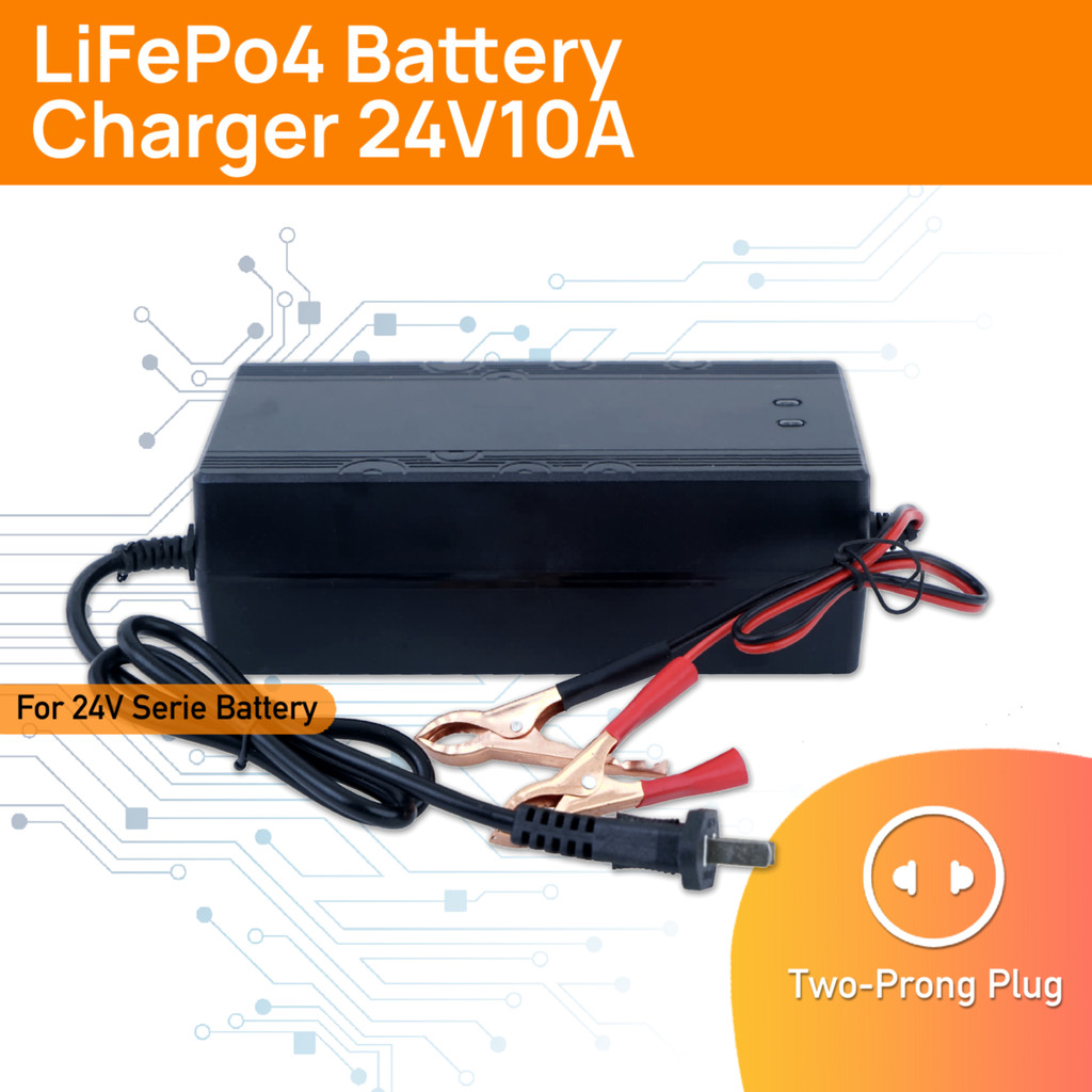 Chargers for 24V lithium iron phosphate batteries; Two-prong plug ...