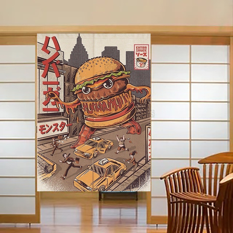 Japanese Ukiyo-E Short Kitchen Fabric For Sushi Shop Izakaya Curtain ...