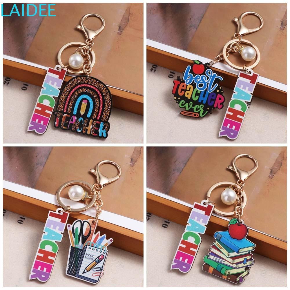 LAIDEE Teacher's Day Keychain, Wooden Geometric Shape Text Keychain ...