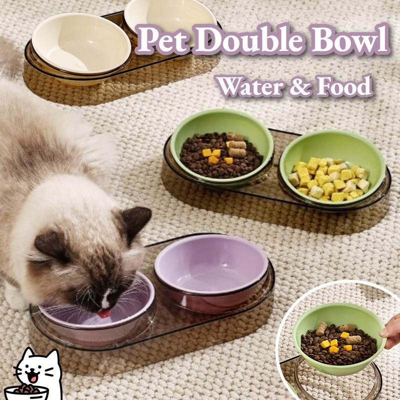 2-in-1 Removable Cat Dog Double Bowl Split Food and Water Dish with ...