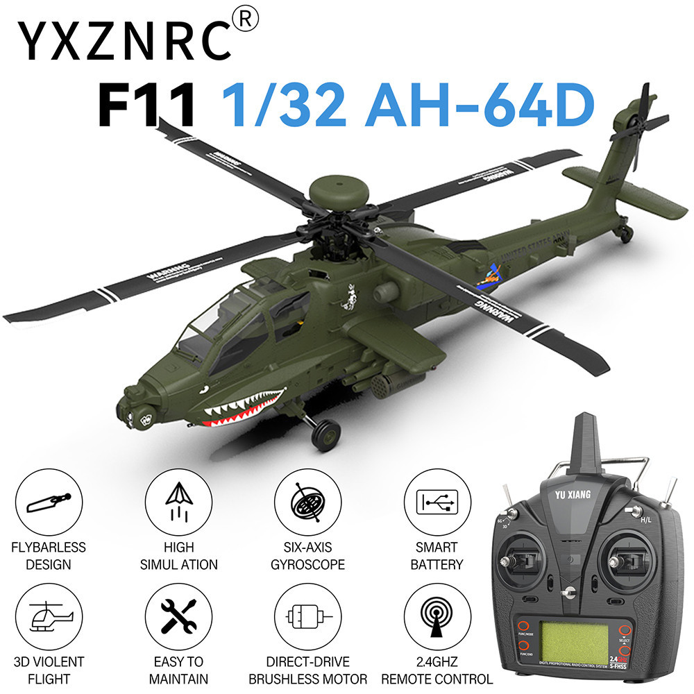 YXZNRC F11 AH-64D Apache RC Helicopter 1:32 Scale Brushless Motor 6 ...