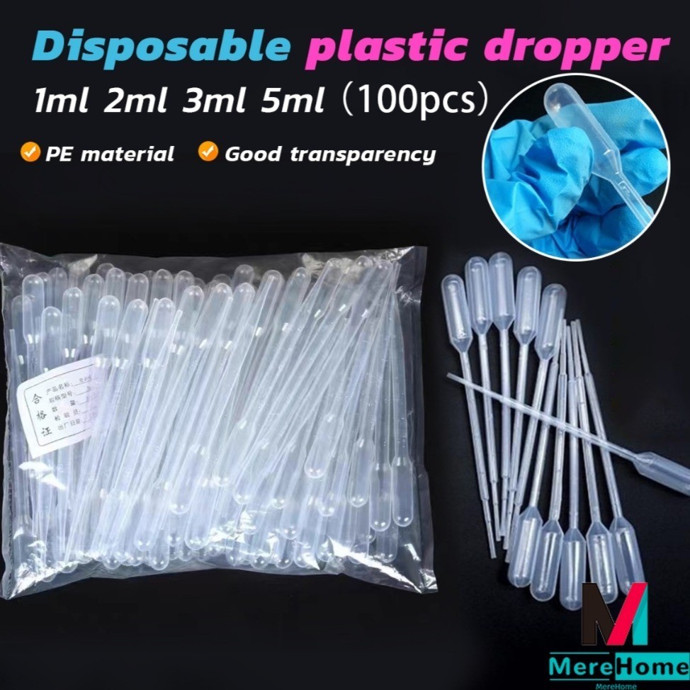 MereHome 100 pcs 1 ml/2 ml/3 ml/5 ml Disposable Plastic Dropper ...