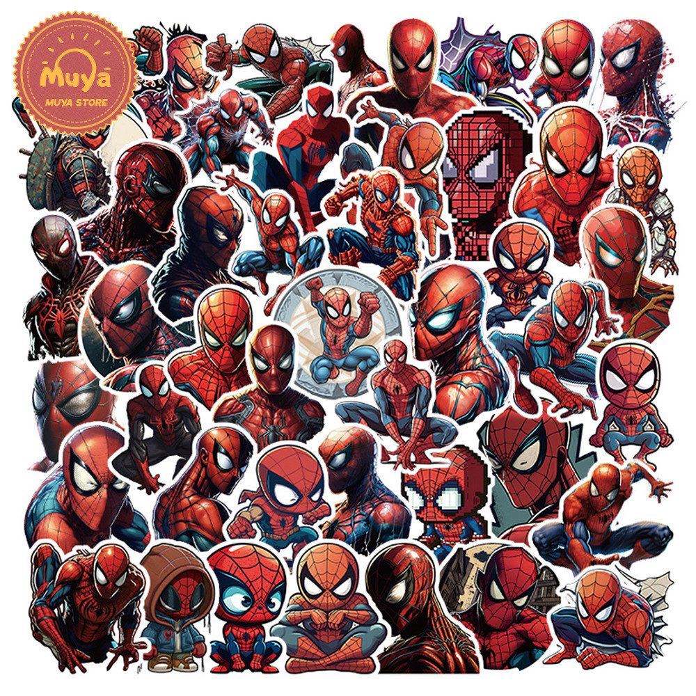 MUYA 50pcs Superhero Spider-Man Stickers Pack Waterproof Anime Vinyl ...