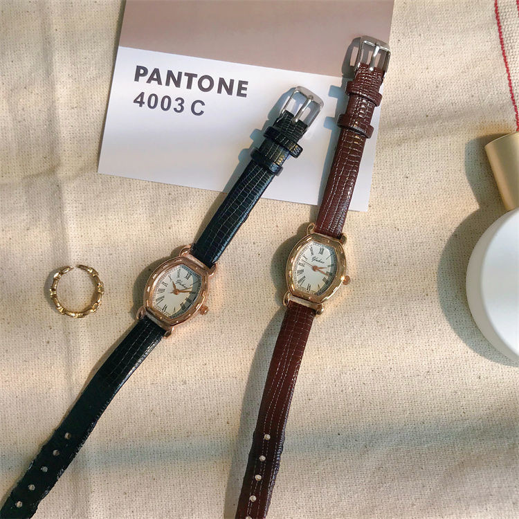 French Retro Exquisite Simple Unique Barrel Quartz Watch Female Student ...