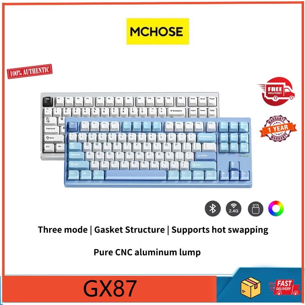 MCHOSE GX87 three mode customized mechanical keyboard, pure CNC aluminum, wireless Bluetooth ...