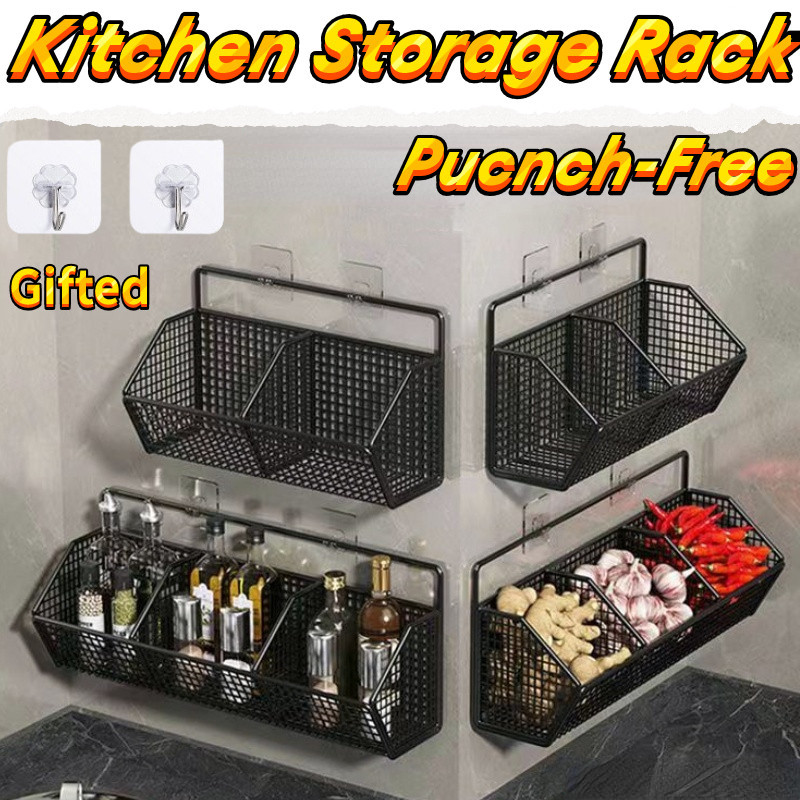 Wall Mounted Kitchen Racks Punch-free Kitchen Condiments Organizer Rack ...