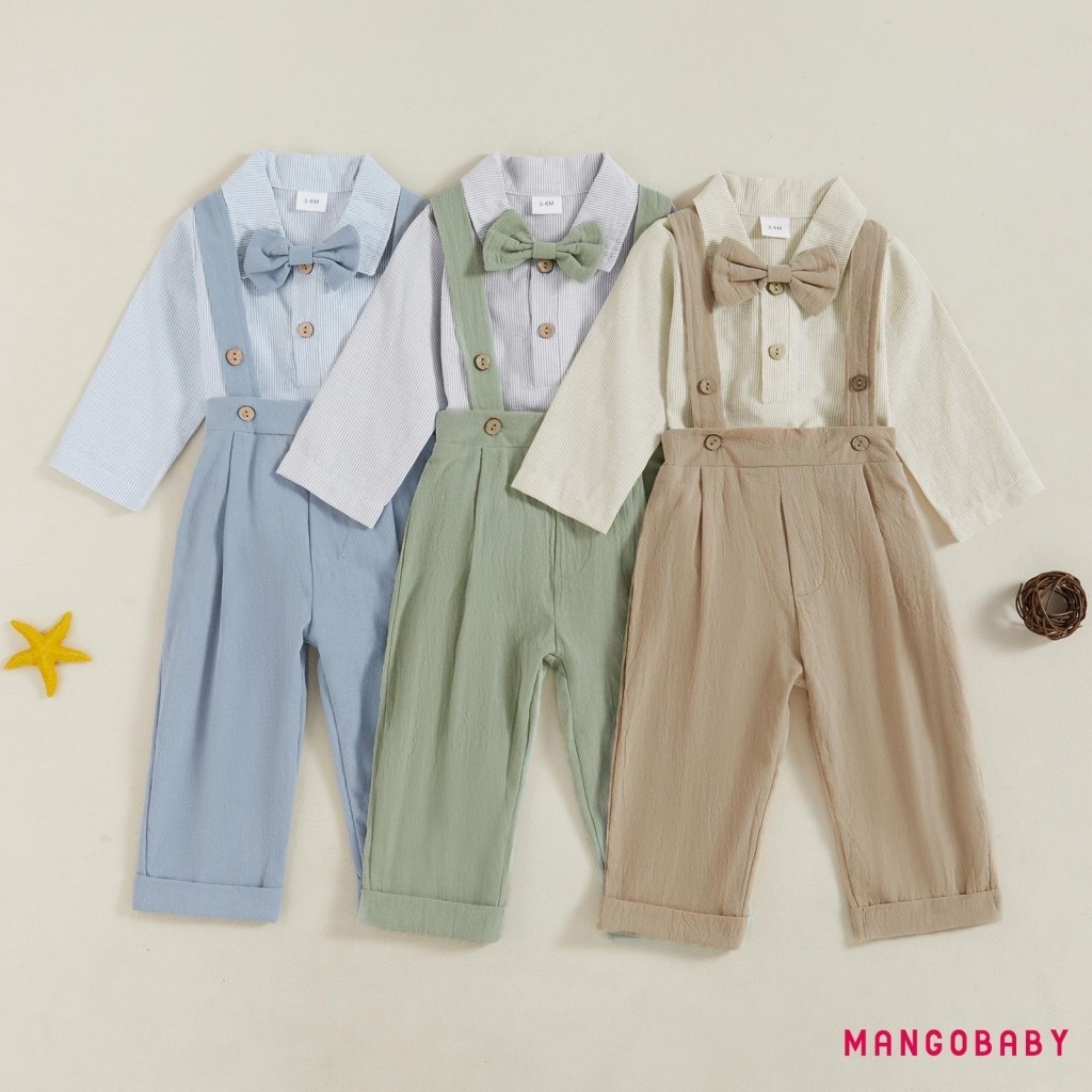 MG-Baby Boy Gentleman Outfit Stripe Long Sleeve Lapel Neck Romper with ...