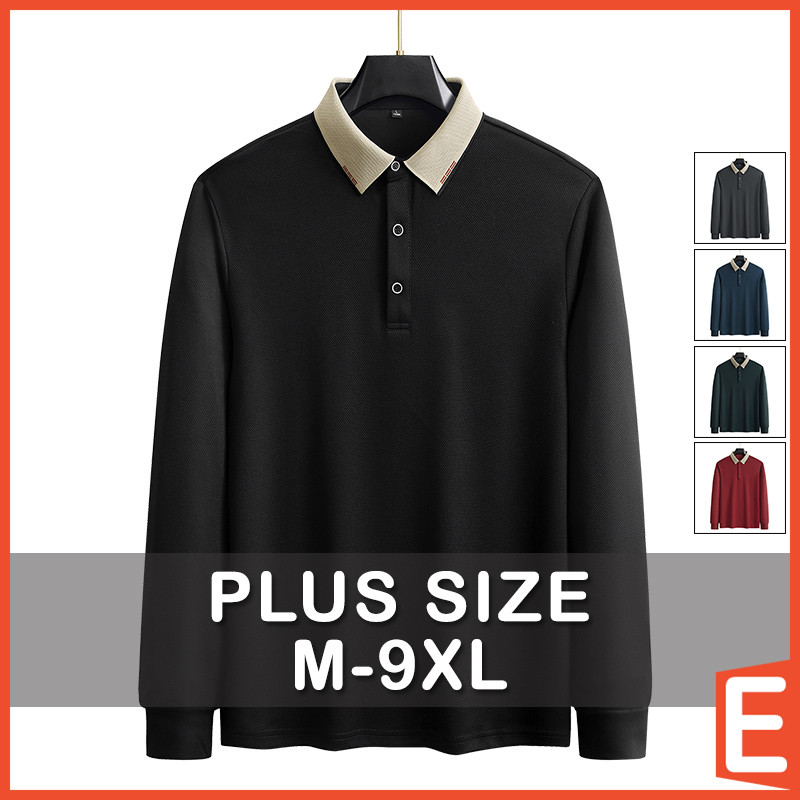 [M-9XL] Plus Size Polo Shirt Men Casual Business Collar Long Sleeve Black Red Blue Tee Shirts ...
