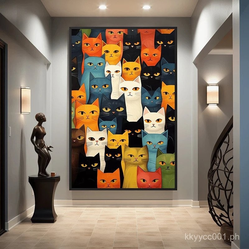 Cute Cats Canvas Painting Colorful Cats Wall Art Posters and Prints ...